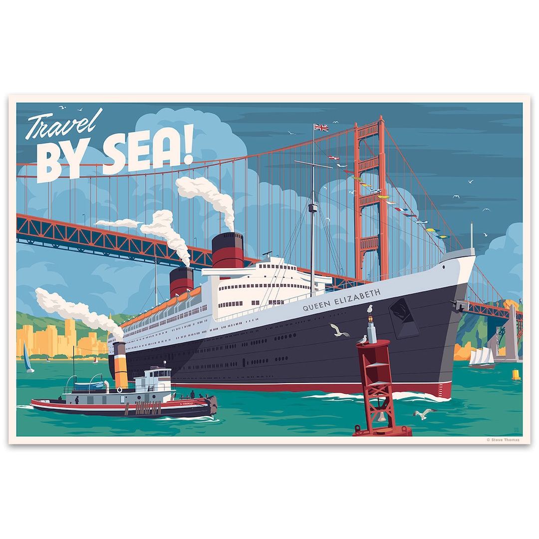 Travel by Sea Ship Vinyl Sticker Vintage Style, Luggage, Notebook, Ipad ...