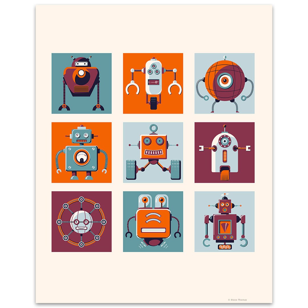 Retro Robots Sci Fi Vinyl Sticker Luggage Notebook Ipad - Etsy