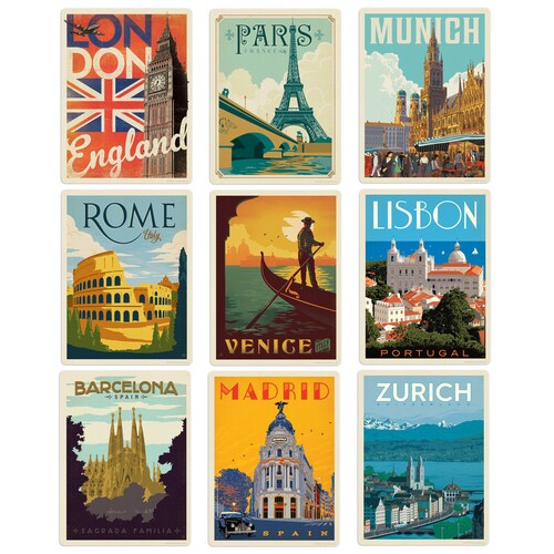 European Cities World Travel Bumper Stickers Set of 5 Luggage - Etsy