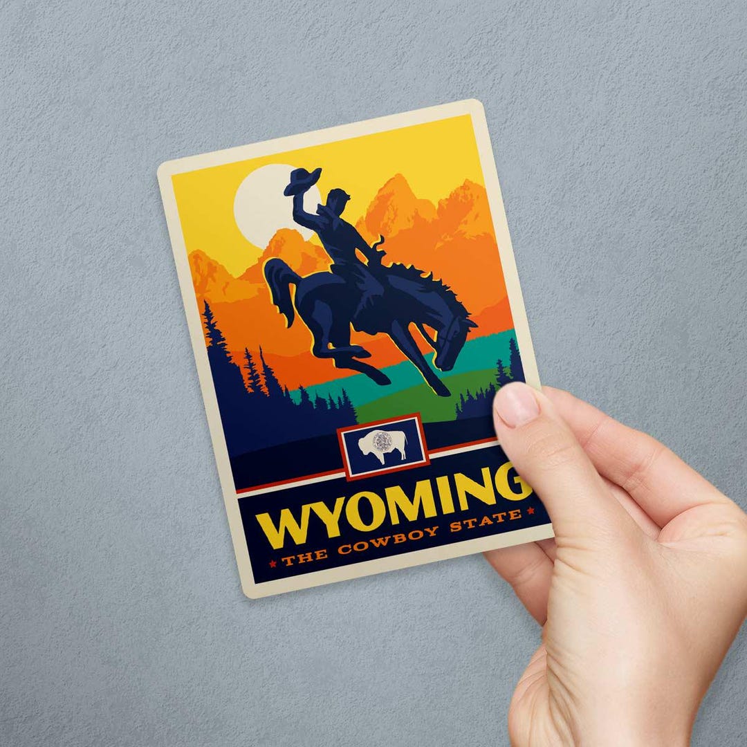 Wyoming Cowboy Vinyl Bumper Sticker, Vintage-style Travel Souvenir - Etsy