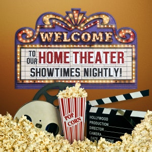Home Theater Marquee Welcome Showtimes Nightly Decal, Peel & Stick ...