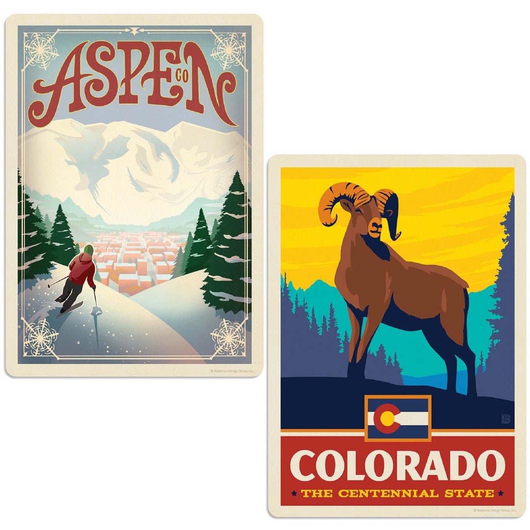 Sticker Set; Aspen Colorado Skier, Set of 2, Waterproof Bumper Sticker ...