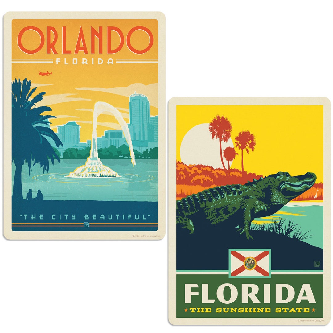 Sticker Set; Orlando Florida Alligator, Set of 2, Waterproof Bumper ...