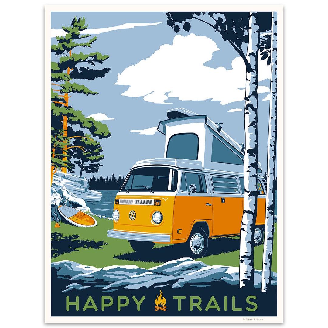 Happy Trails Camper Van Vinyl Sticker, Luggage, Notebook, Bag Sticker ...