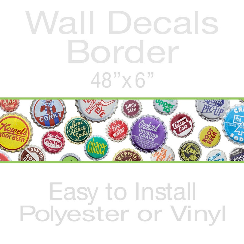 Colorful Soda Pop Bottle Caps Wall Decal Border, Peel & Stick 6 X 48 ...