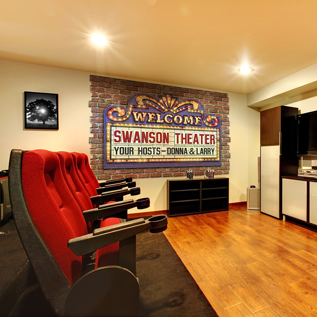 Personalized Home Theater Marquee Faux Brick Decal, Peel & Stick ...