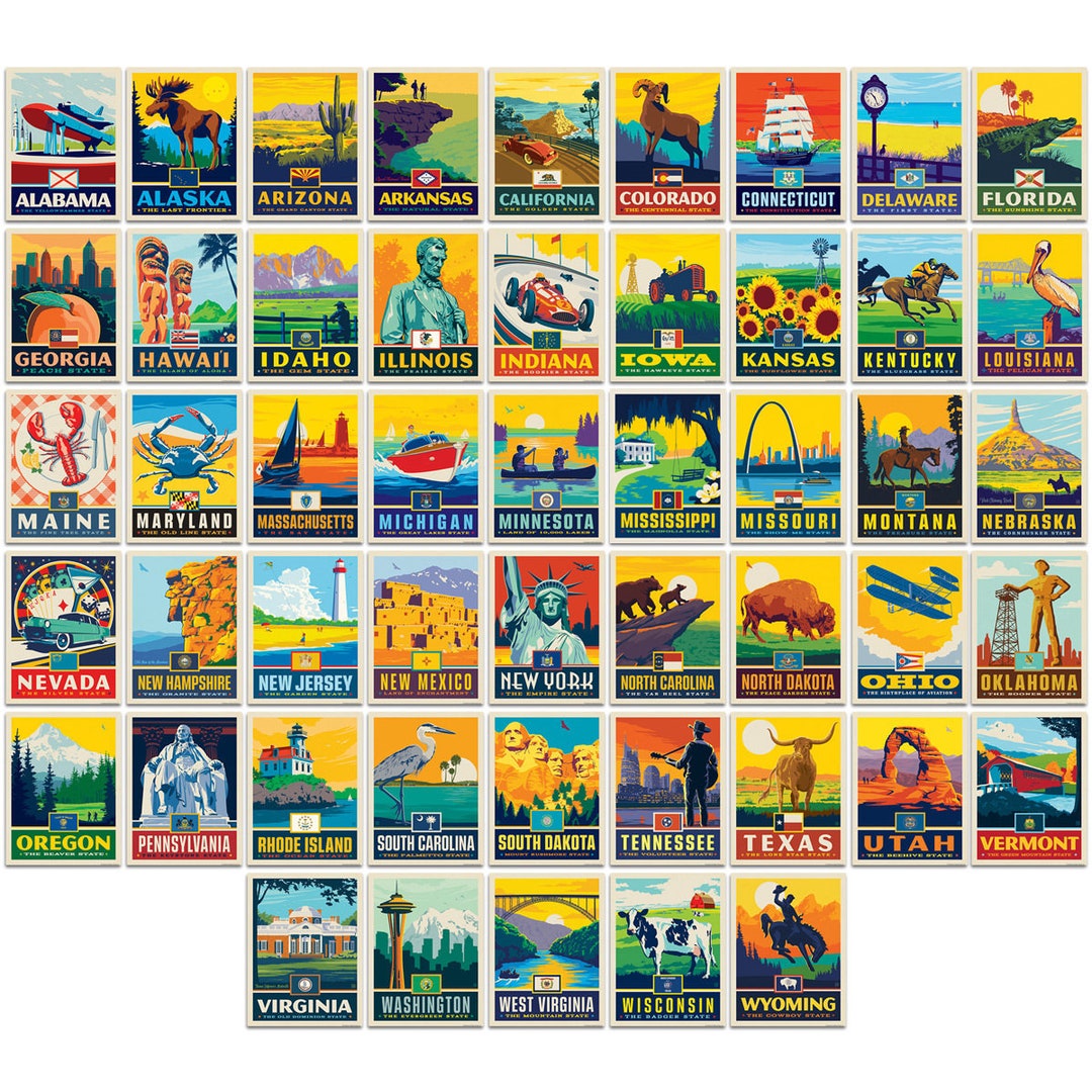 Sticker Set; 50 States, US Travel Stickers, State Decals, Bumper ...