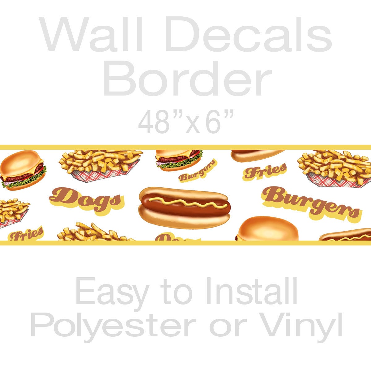 Diner Wall Decal Border, Hamburgers Hot Dogs French Fries Peel & Stick ...