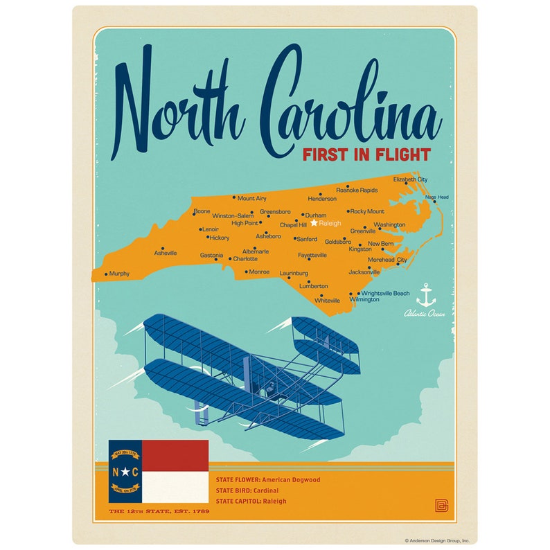 North Carolina First in Flight State Map Decalpeel and Stick - Etsy