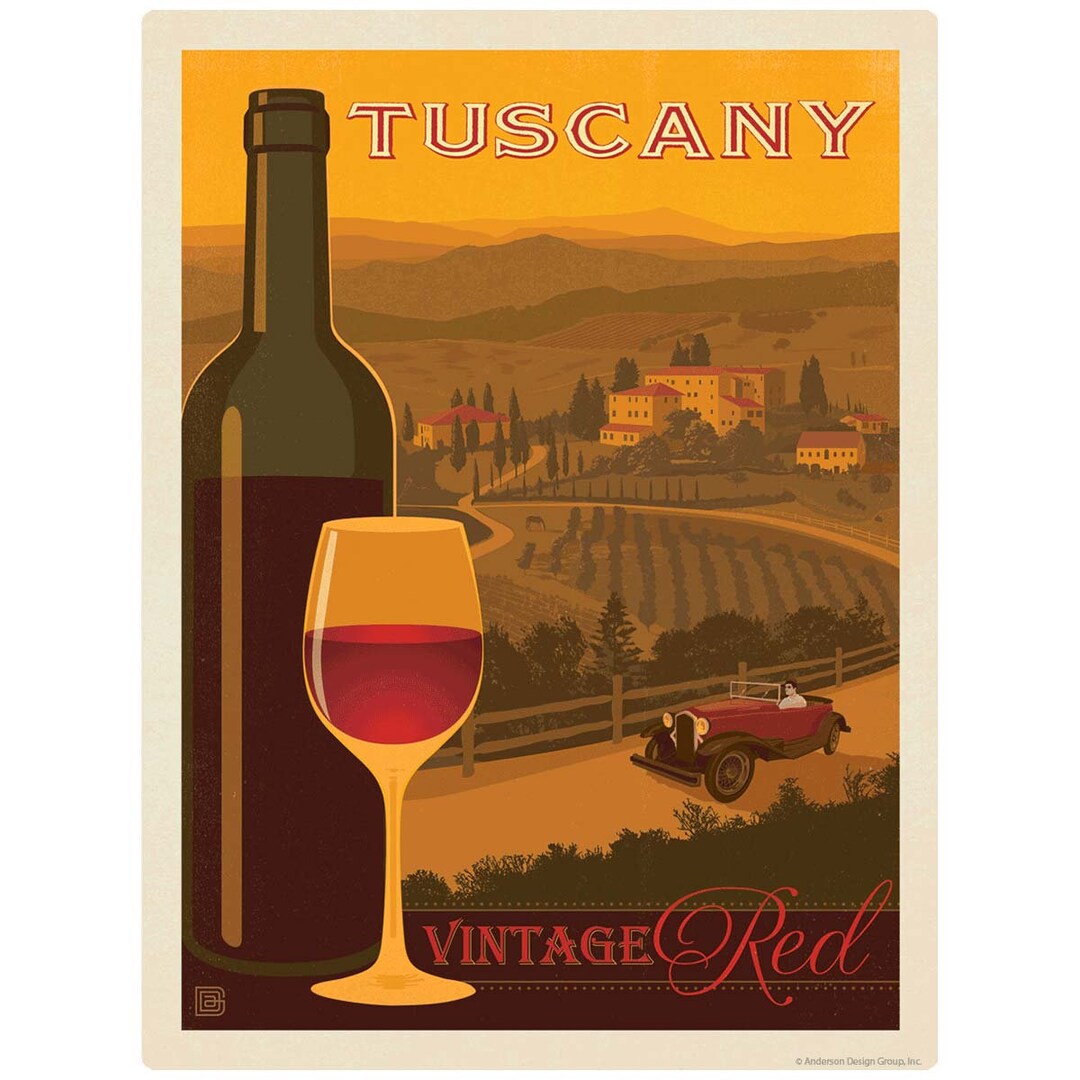 Vinyl Sticker Tuscany Italy Vintage Red Wine, Laptop Decal, Bumper ...