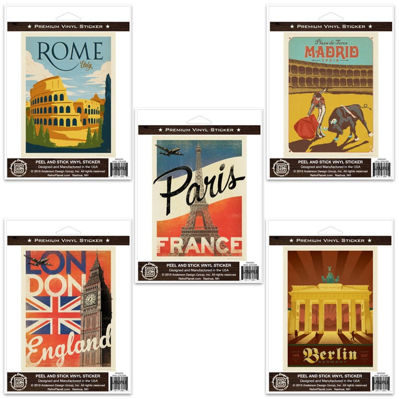 European Cities World Travel Bumper Stickers Set of 5 Luggage - Etsy