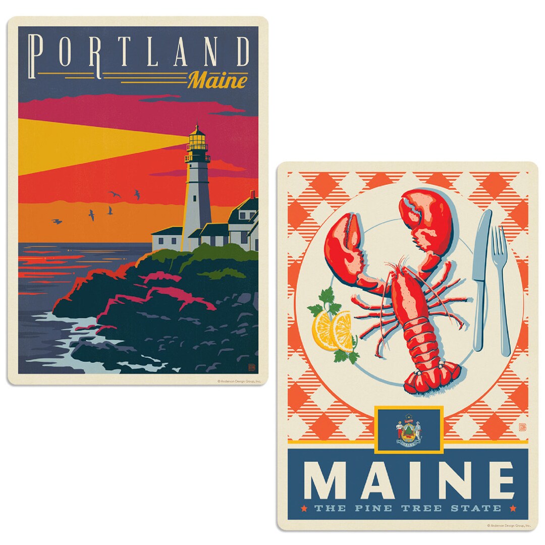 Sticker Set; Portland Maine Lighthouse Lobster Vinyl Decals, 2 ...