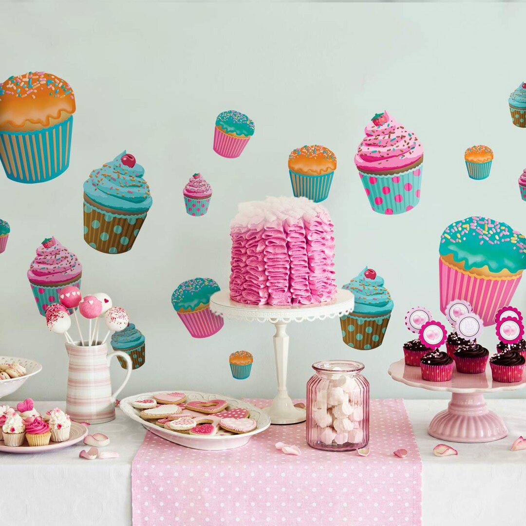 Cupcakes Wall Decal Assorted Sizes Set of 16, Peel & Stick Wall ...