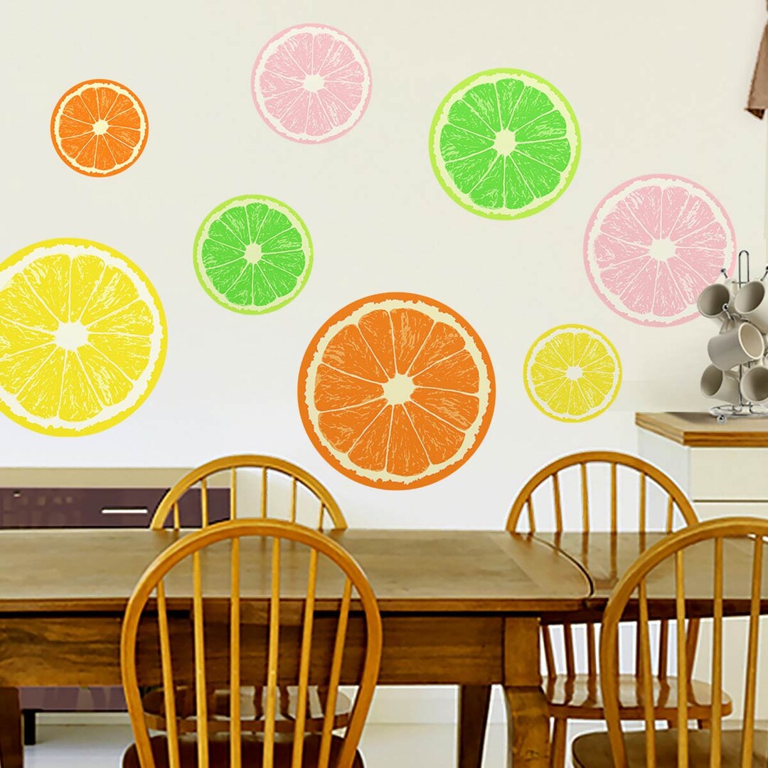 Fruit Slices Wall Decals, 8 Assorted Lemon, Lime, Orange & Pink ...