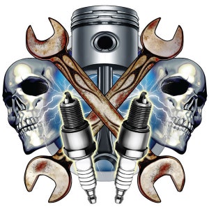 Mechanic Skulls Car Tools Wall Decal Peel & Stick Art for Auto Shops ...