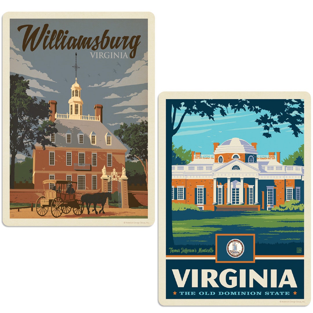 Sticker Set; Williamsburg Virginia Monticello, Set of 2 Waterproof ...