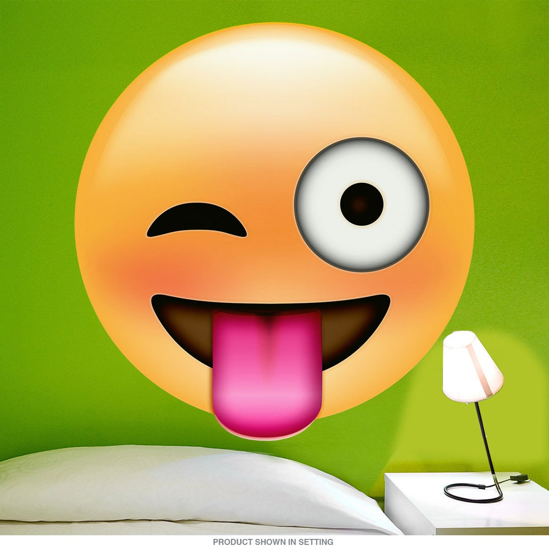 Wall Decal, Emoji Winking Tongue Face Wall Graphic, Emoticon Decal, for ...
