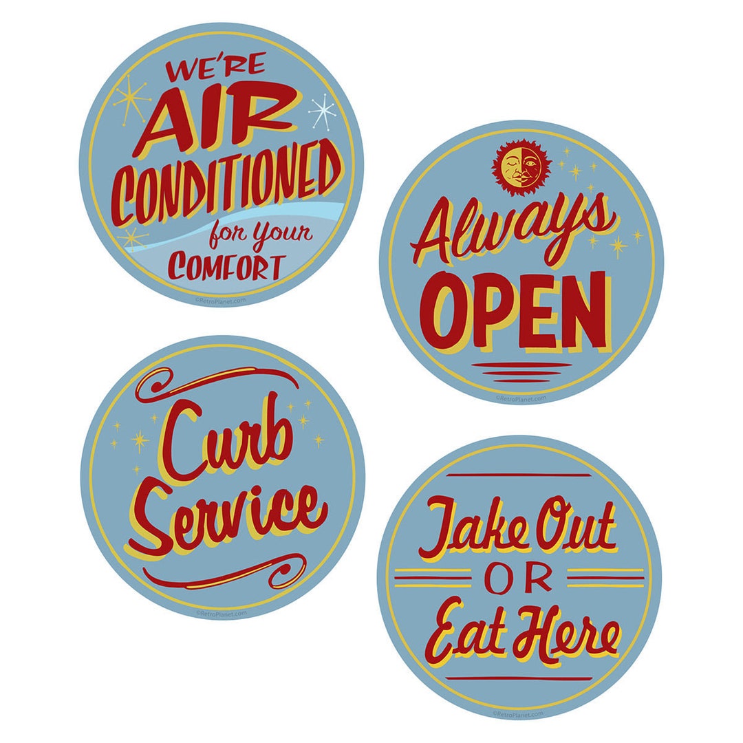 Sticker Set Always Open Diner, Set of 4 Vinyl Decals for Appliances ...