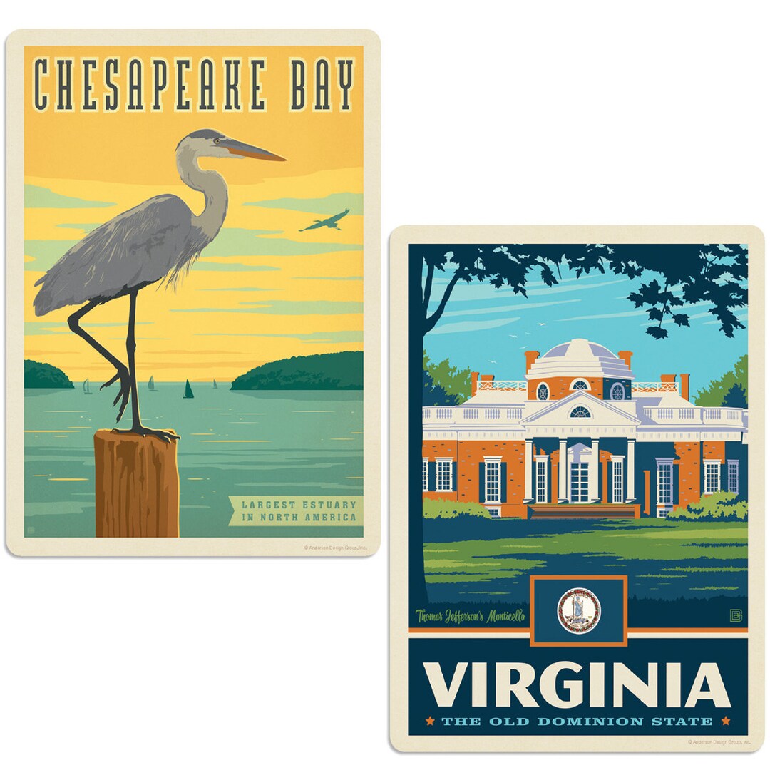 Sticker Set; Chesapeake Bay Virginia, Set of 2 Waterproof Bumper ...