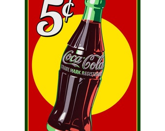 Coca-cola Ice Cold 5 Cents Vinyl Sticker | Etsy