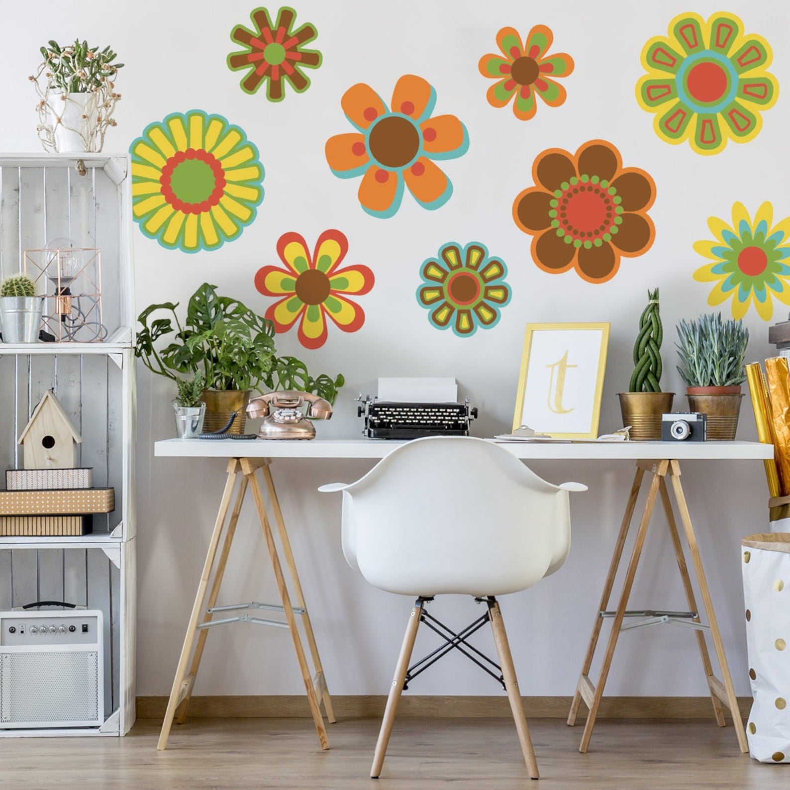 Mod Flowers Wall Decals, Groovy 60s 70s Style Peel & Stick Decals for ...