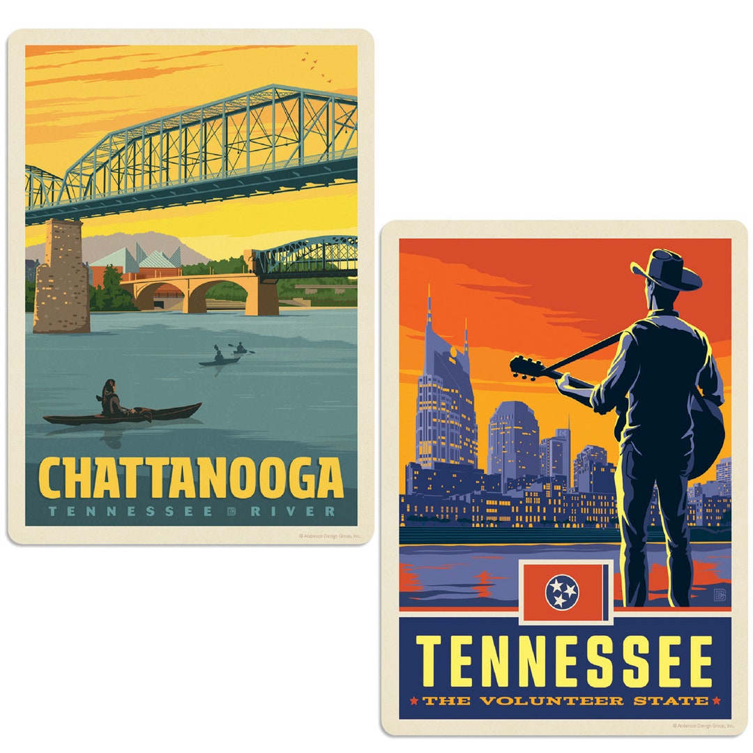 Sticker Set Chattanooga Tennessee River, Set of 2 Waterproof Bumper ...
