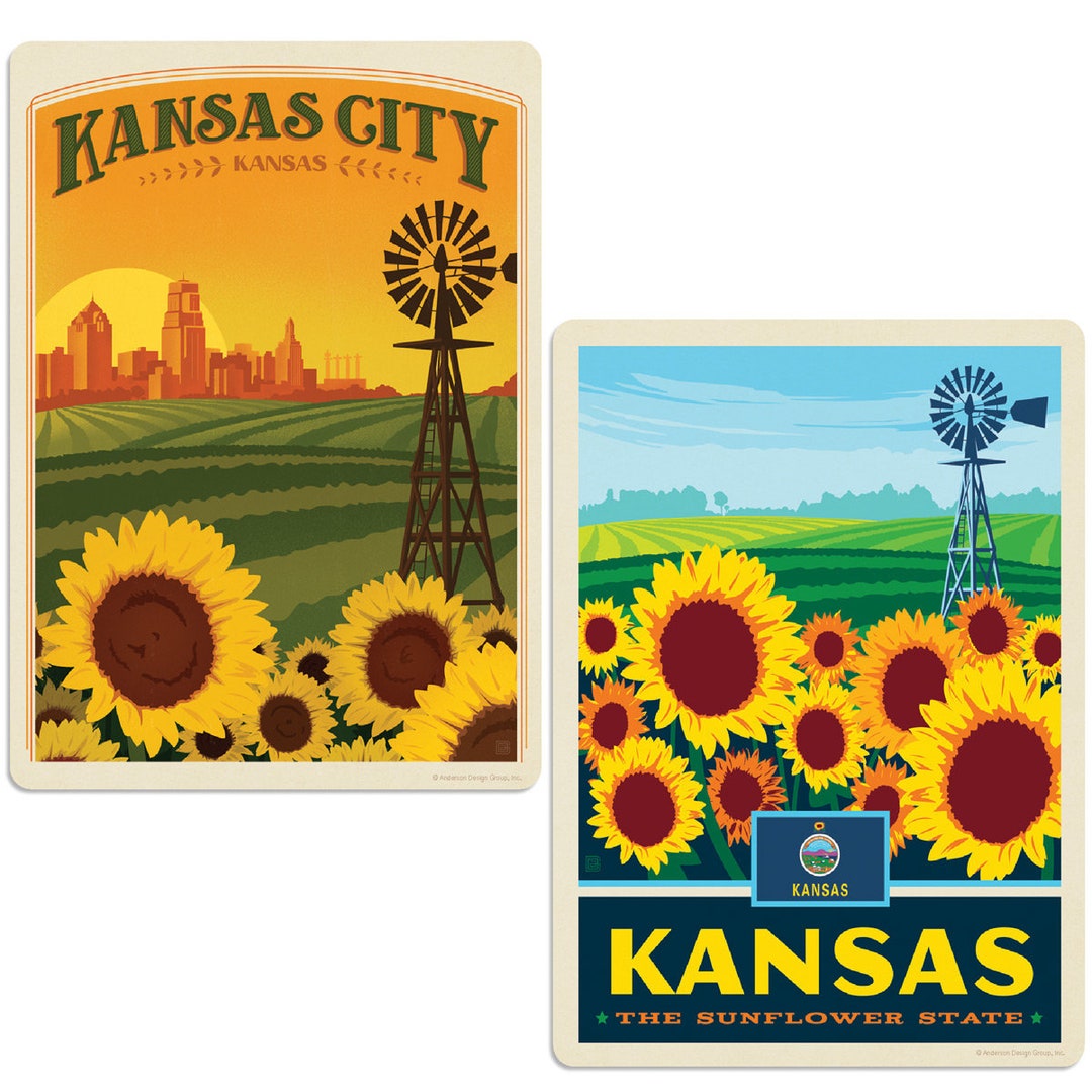 Sticker Set; Kansas Sunflower State, Set of 2, Waterproof Bumper ...