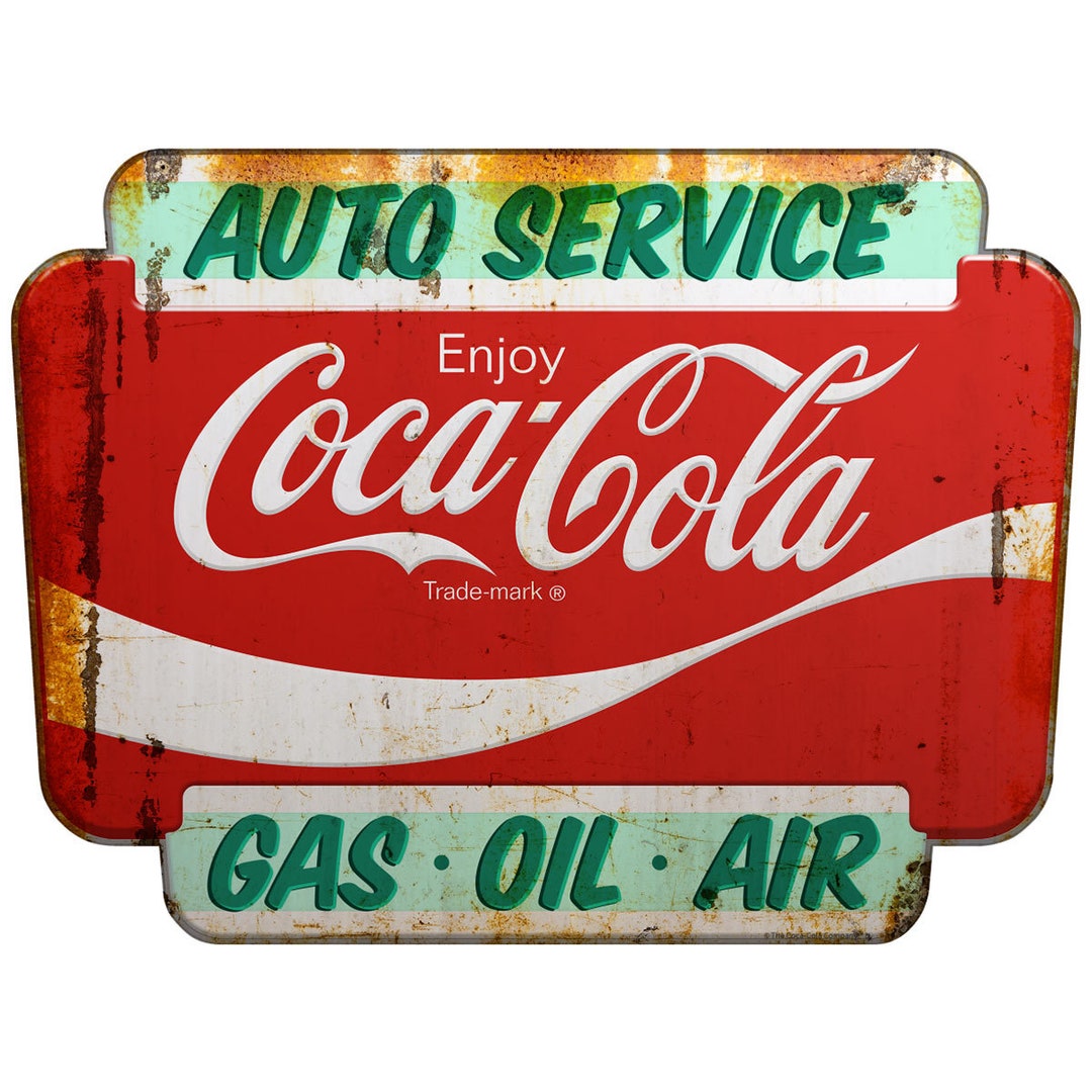 Coca-cola Decal Auto Service Gas Oil Air Marquee Style Distressed–vinyl ...