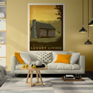 Log Cabin Luxury Living Decal, Peel and Stick Graphic, Removable Wall ...