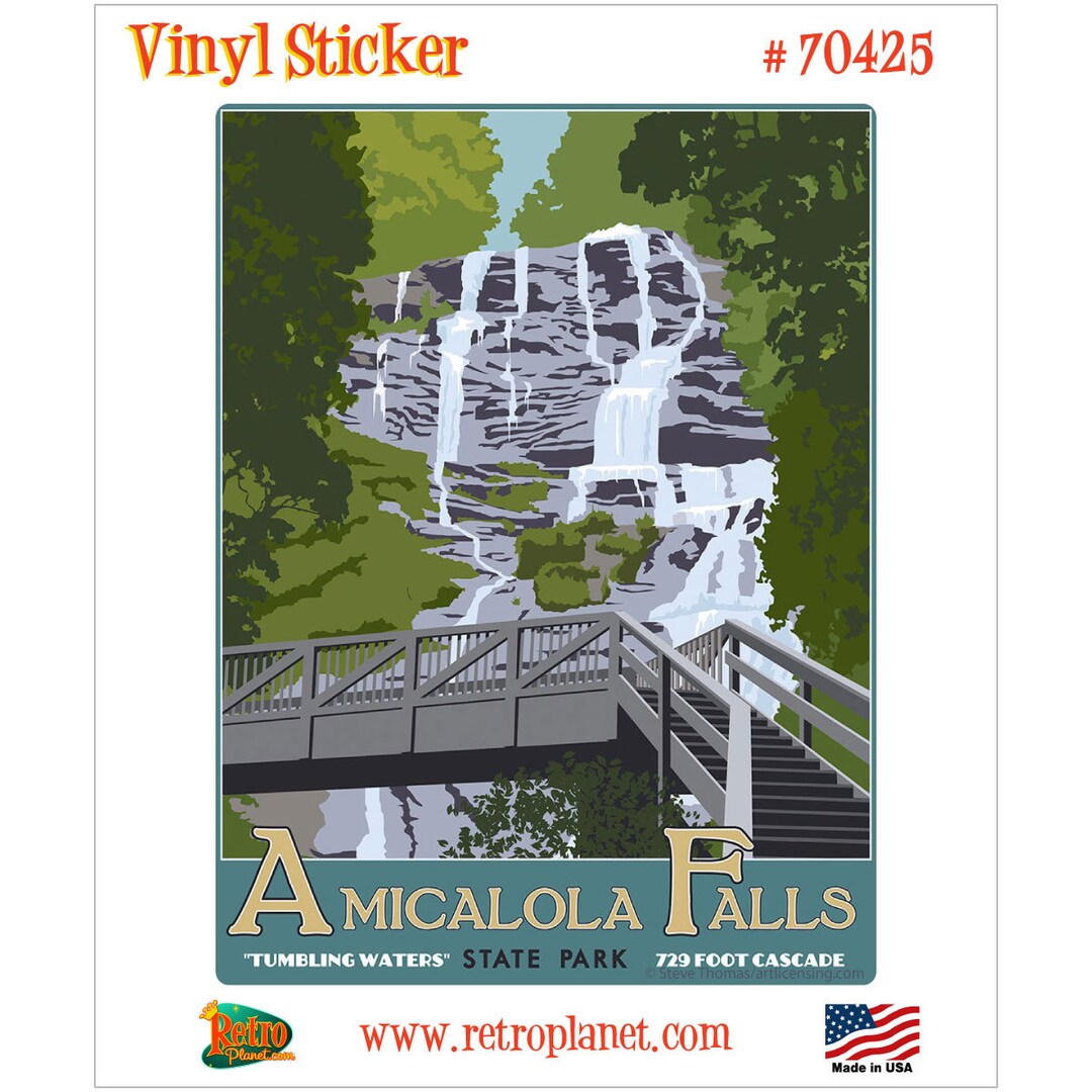 Vinyl Sticker; Amicalola Falls Park, Georgia Vintage Style, US State ...