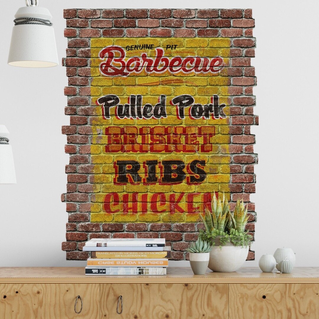 Pit Barbecue Menu Faux Brick Mural Jumbo Peel & Stick Graphic Vinyl ...
