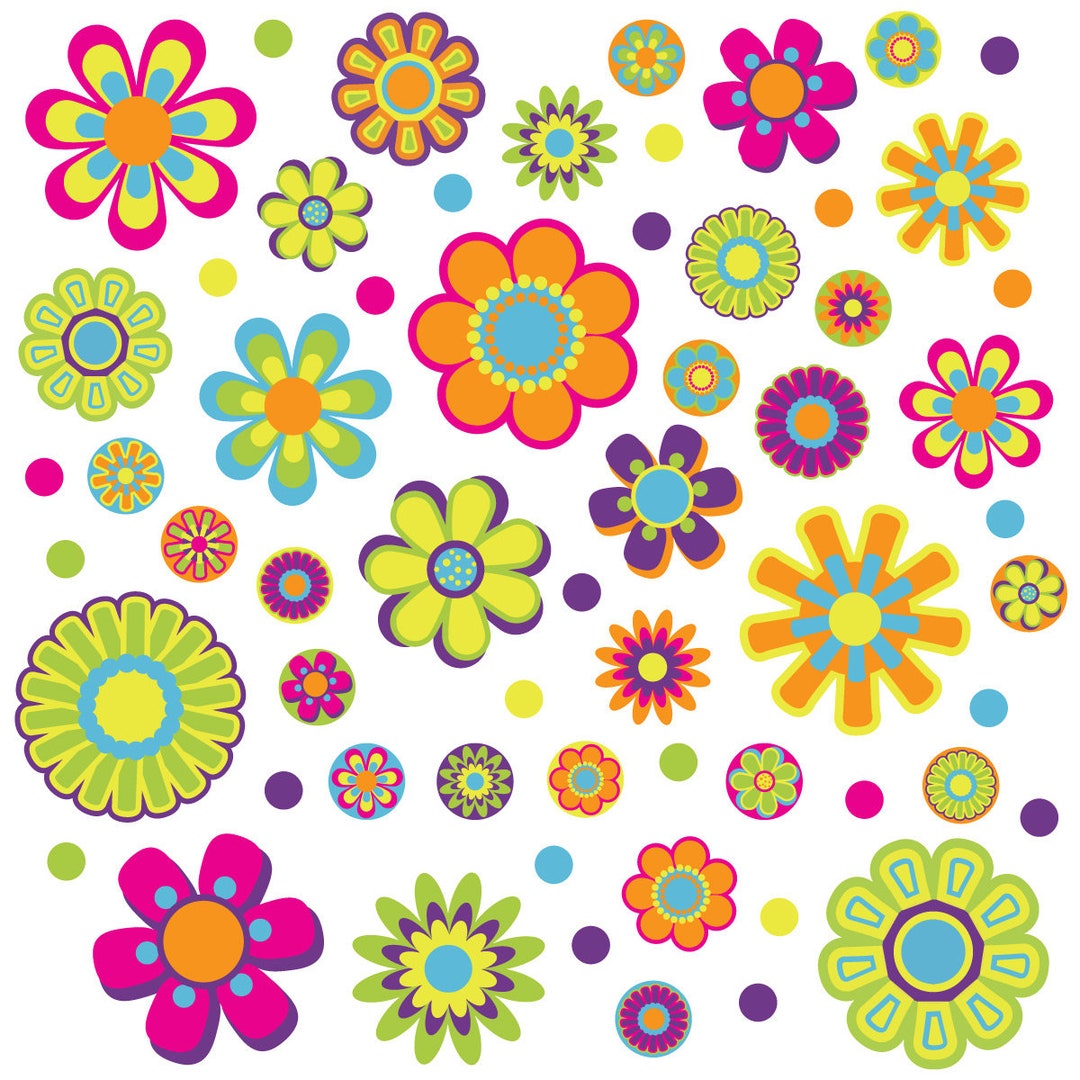 Mod Flowers Stickers, Small Retro Boho Groovy 60s OR Earthy 70s Style ...