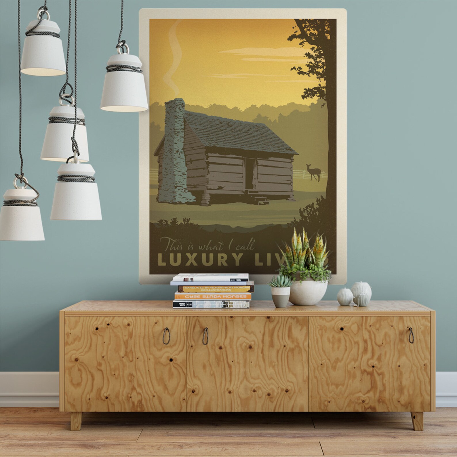 Log Cabin Luxury Living Decal, Peel and Stick Graphic, Removable Wall ...