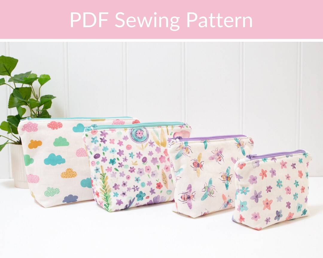 Easy Zip Pouch Sewing Pattern, Beginner Sewing Pattern, Cosmetic Pouch ...