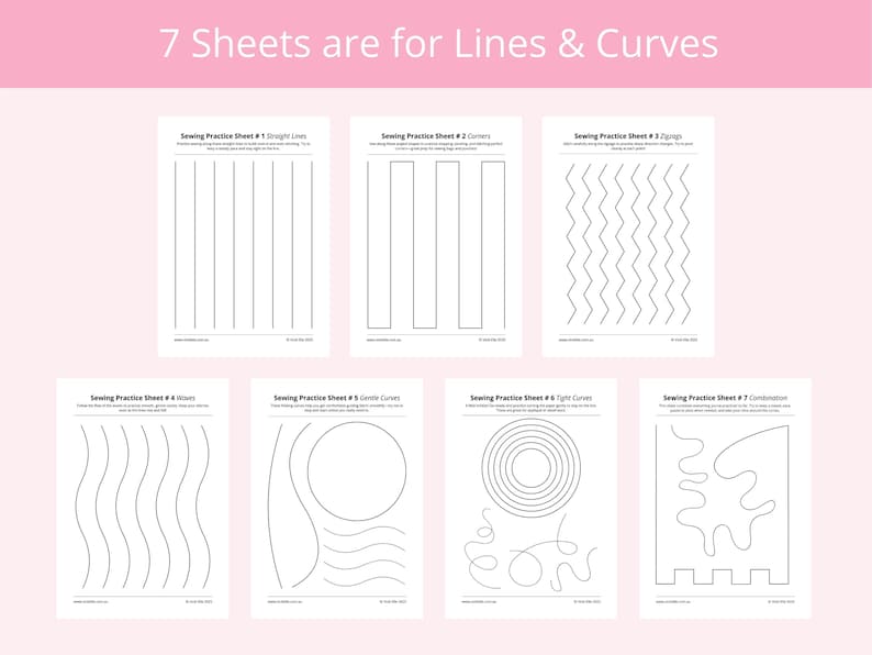 Sewing Machine Practice Sheets: Beginner Stitching Exercises (PDF ...