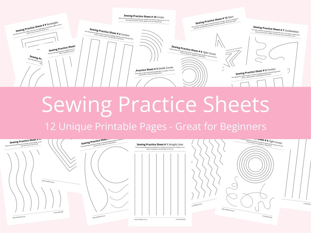 Practice Sewing Sheets, Beginner Stitching Exercises PDF, Learn to Sew ...