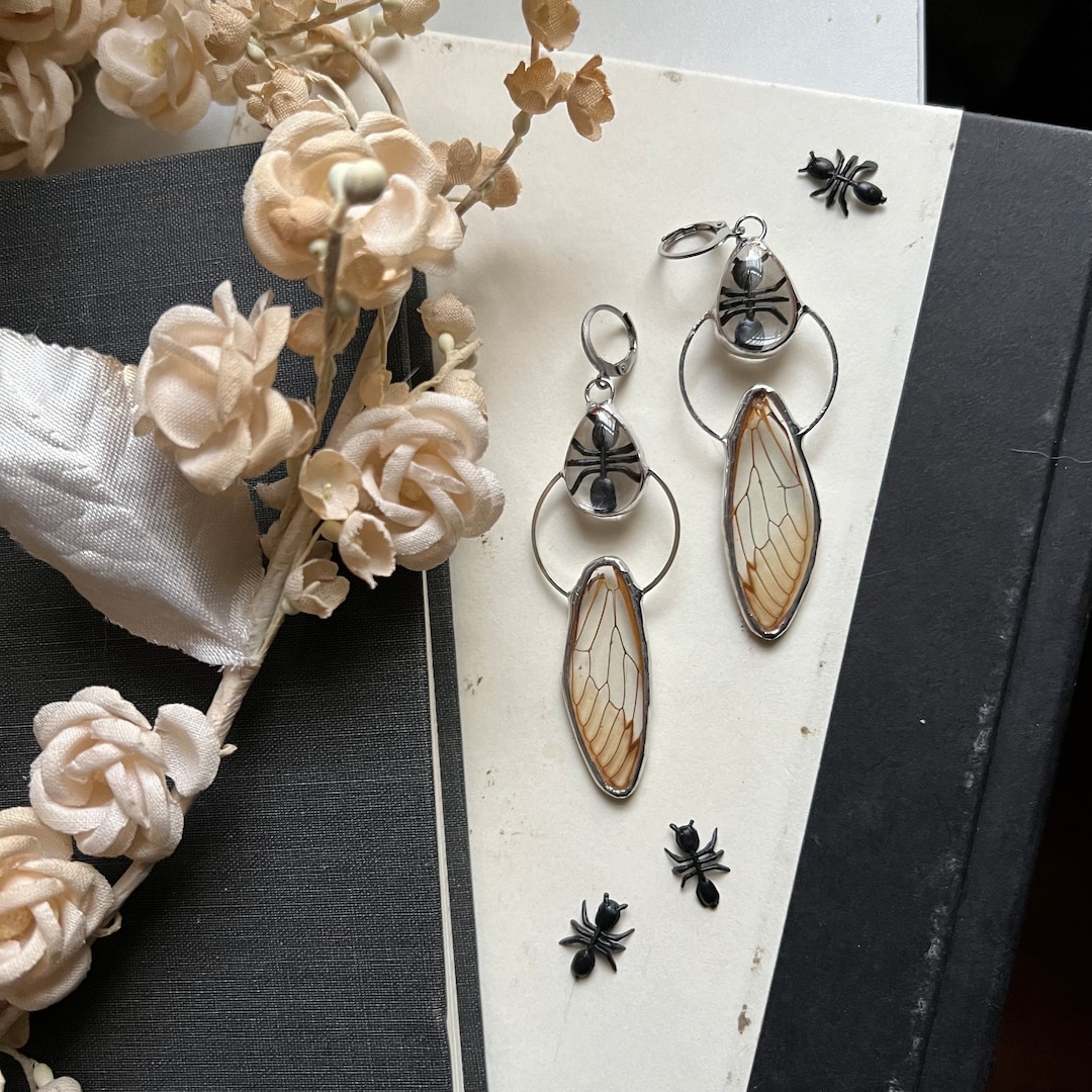 Real Cicada Wing and Fake Ant Stained Glass Earrings - Etsy