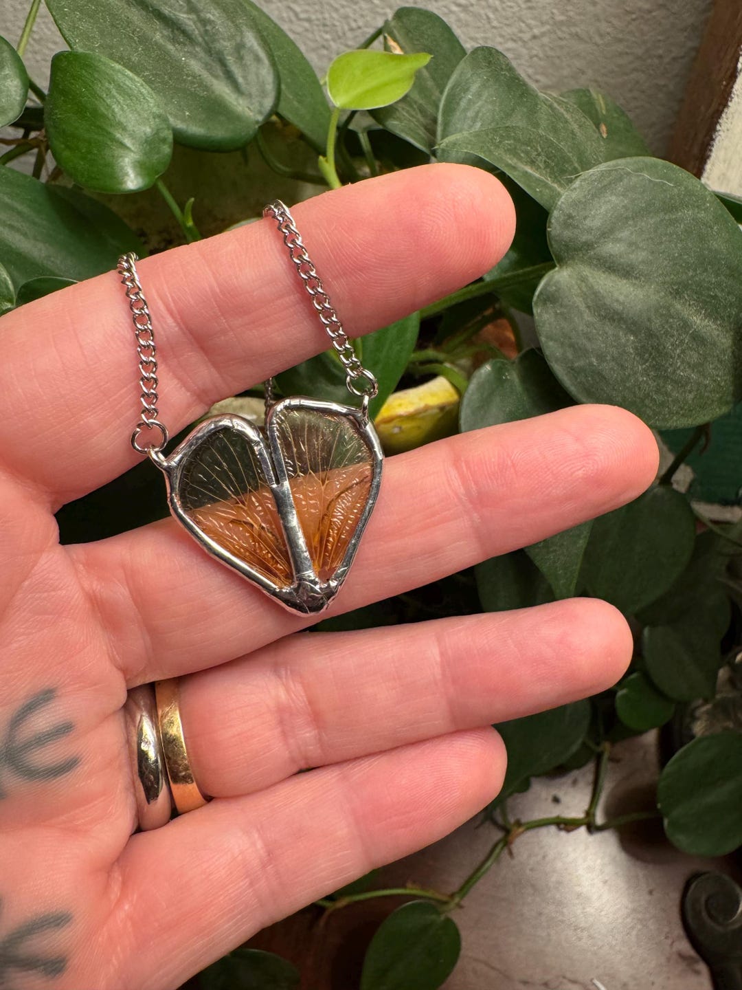Heart Shaped Real Cicada Wing Glass Soldered Necklace - Etsy