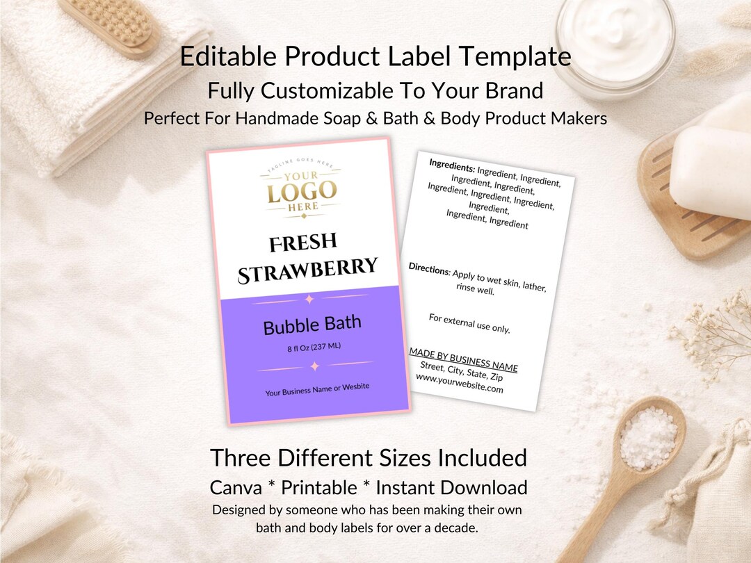 Editable Bubble Bath & Body Label Template | Canva Printable - Etsy