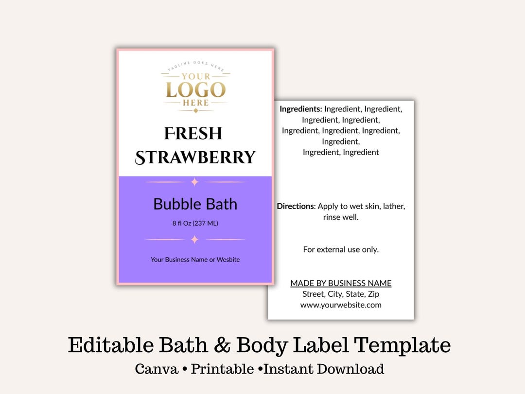 Editable Bubble Bath & Body Label Template | Canva Printable - Etsy UK