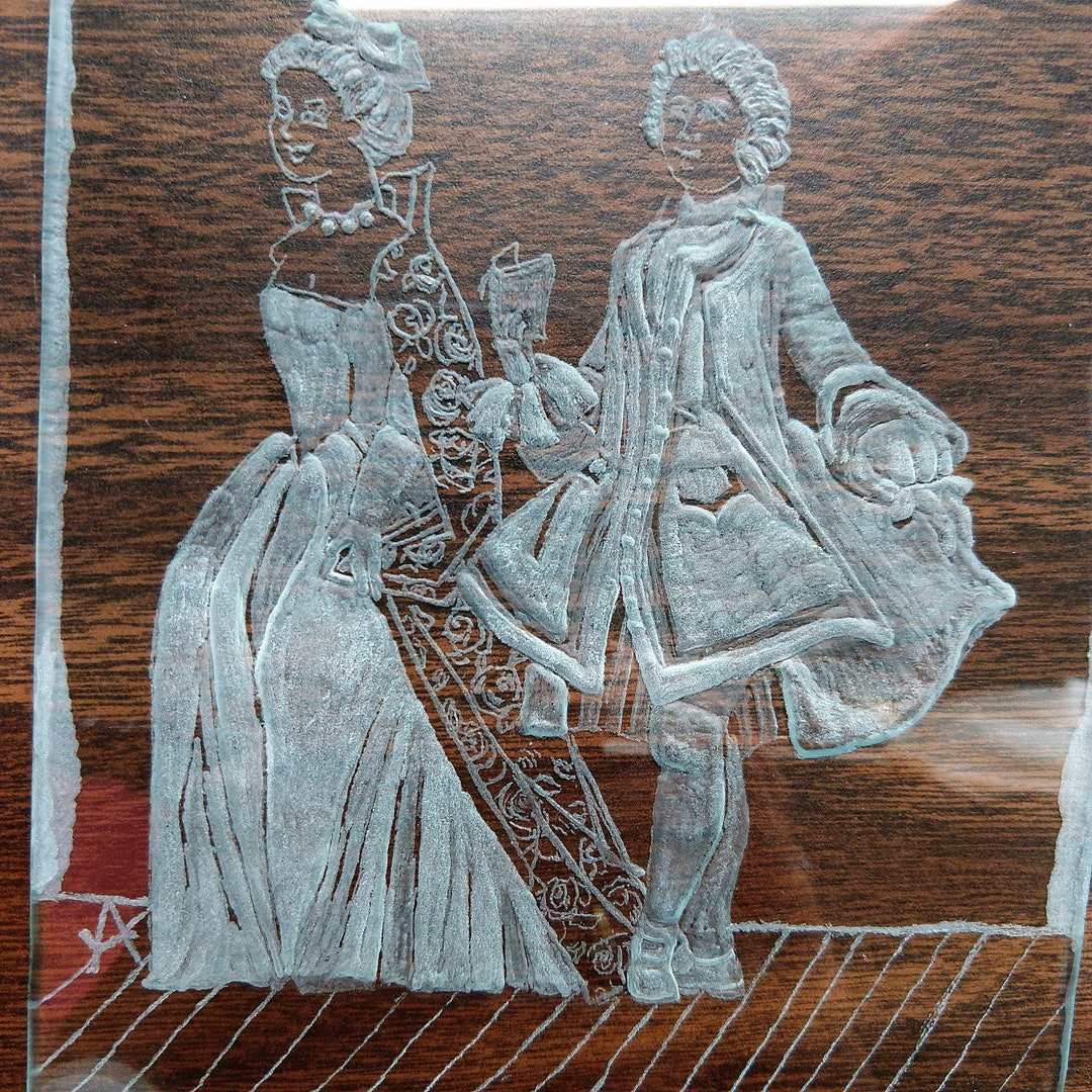 Victorian: Glass Engraving of Performers Dressed in Elegant Victorian ...