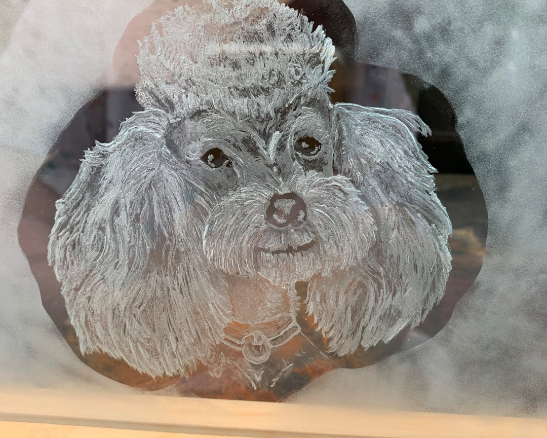 Poodle,hand Engraved on Stained Glass. High Quality, Very Detailed. Art ...