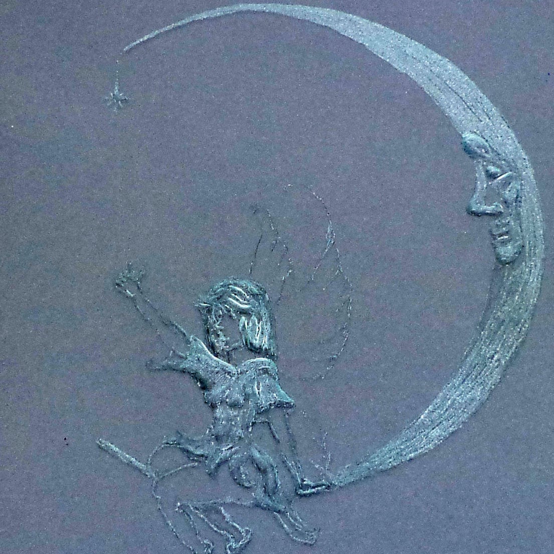 Fairy Reaching for the Star With the Man in the Moon. Detailed Hand ...