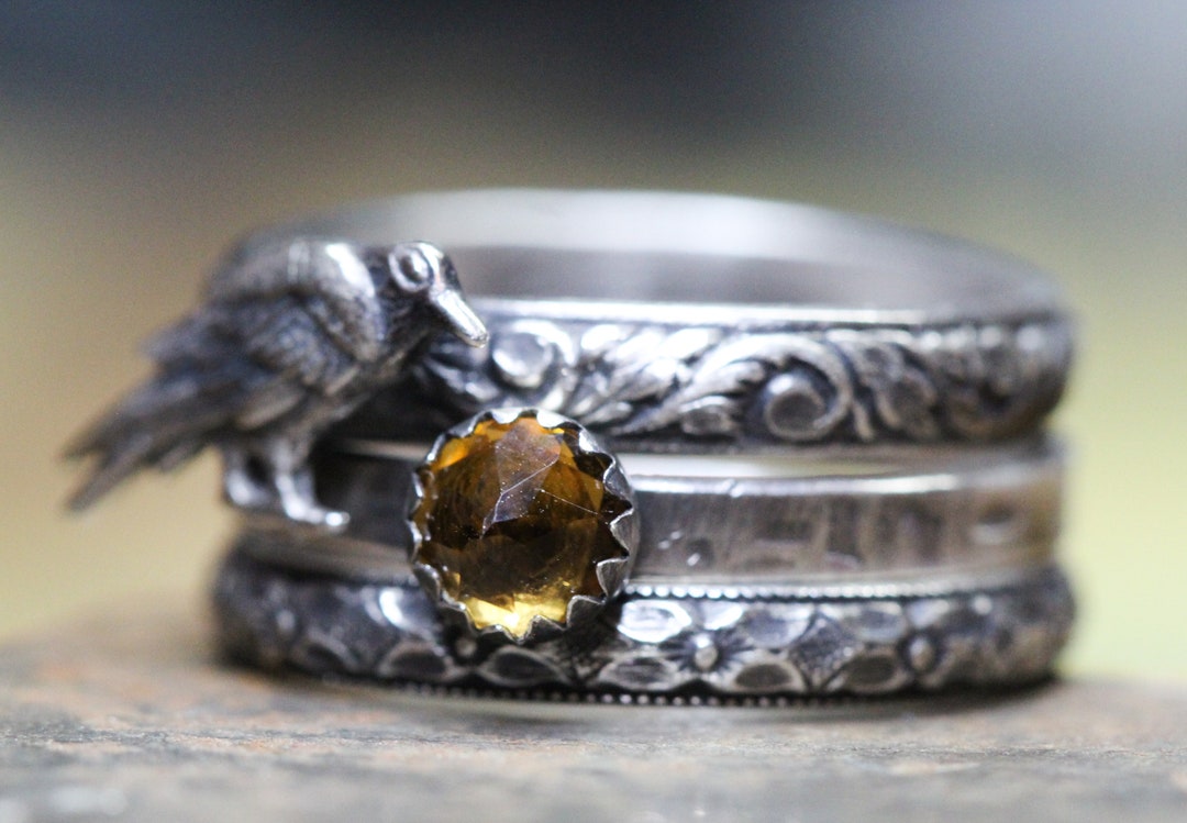 Raven Ring * Solid Sterling Silver * Genuine Citrine * Vines, Birch ...