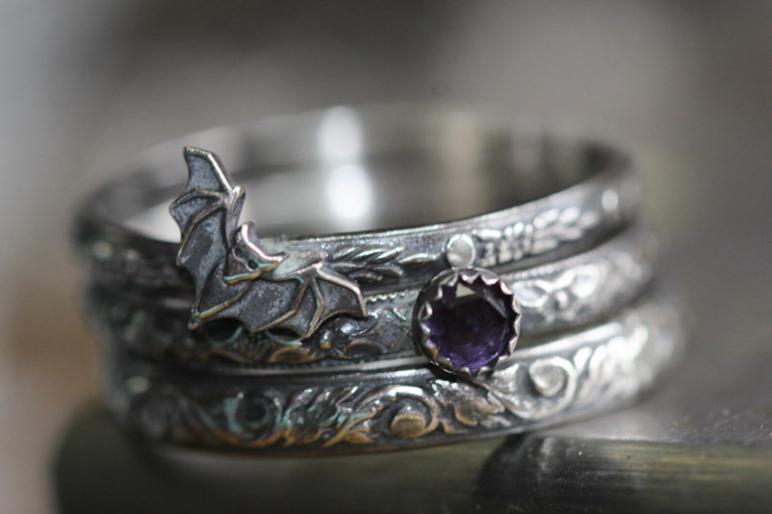 Vampire Bat Ring* Stacking Rings * Solid Sterling Silver *set of 3 ...