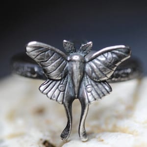 Luna Moth Ring* Rebirth * Solid Sterling Silver * Full Moon Floral Band ...