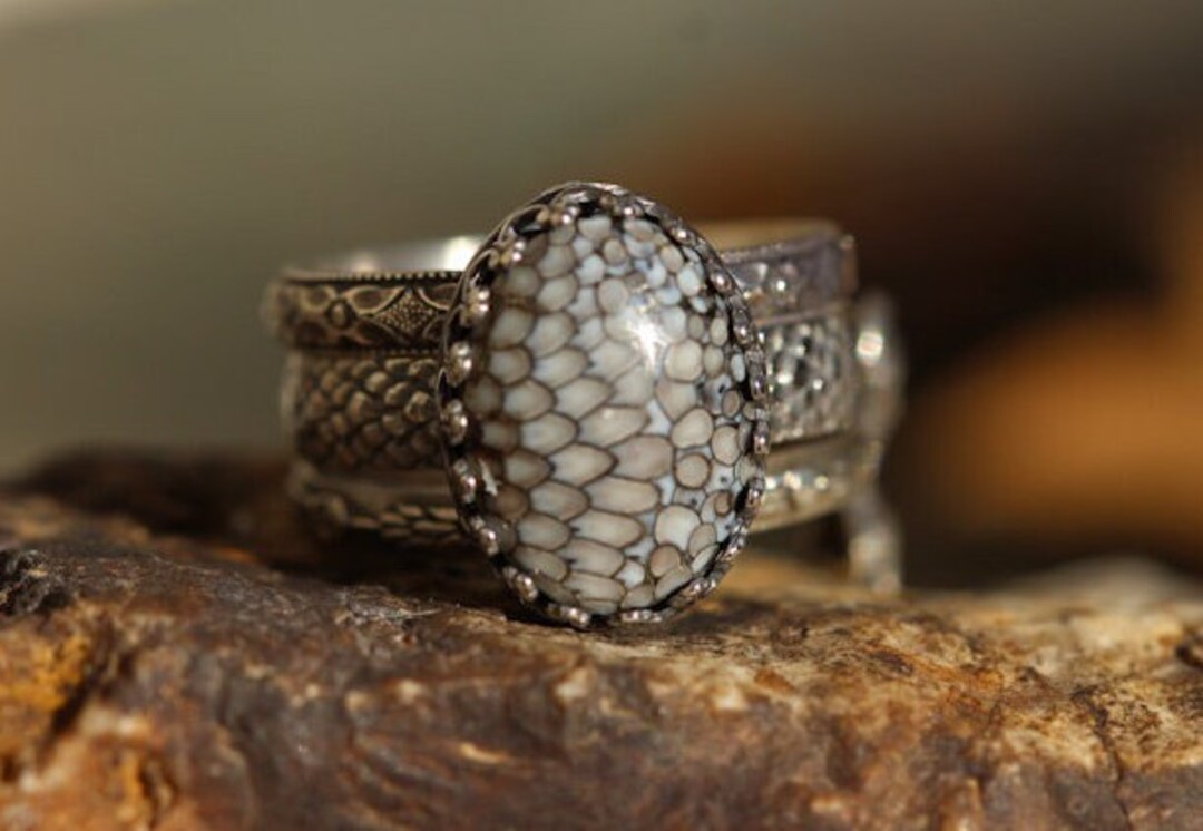 Snake Ring * Snakeskin Wrasse Ring, Solid Sterling Silver * Set of 3 ...