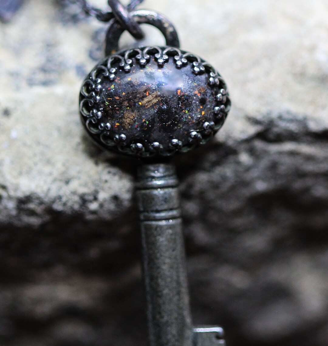Skeleton Key Necklace Graveyard Dirt and Black Opal Vintage Key ...