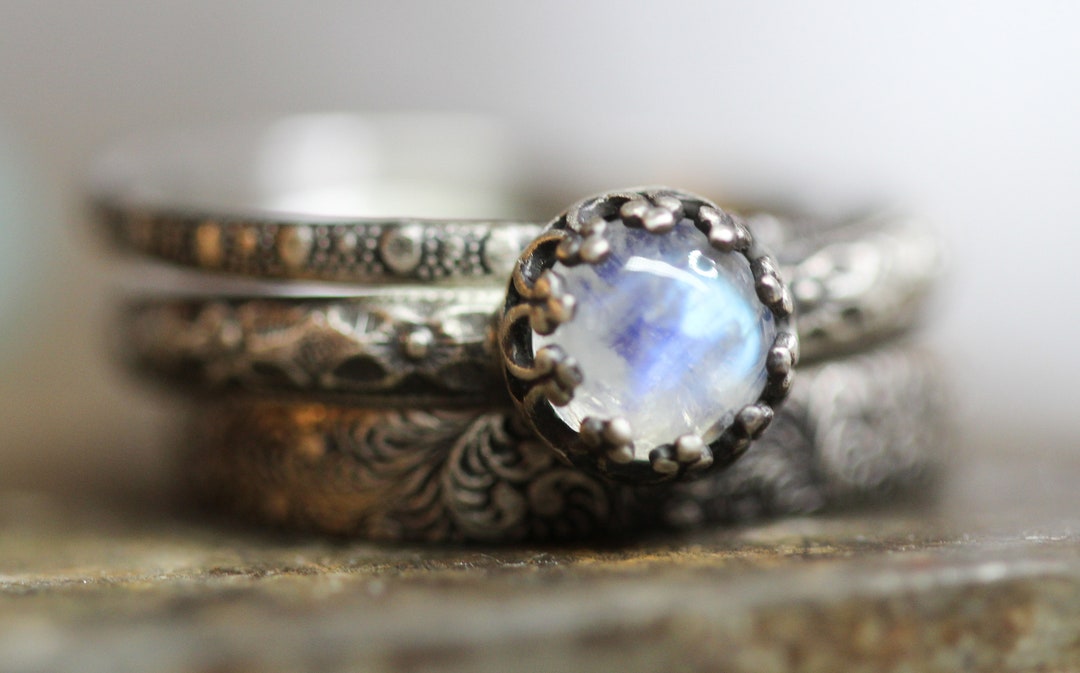 Moonstone Ring * Solid Sterling Silver * Stacking Ring Set * Any Size ...