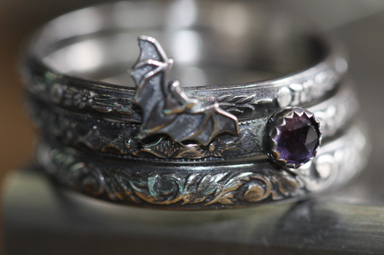 Vampire Bat Ring* Stacking Rings * Solid Sterling Silver *set of 3 ...